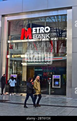 The modern Metro Bank building is located in Cardiff's Queen Street ...
