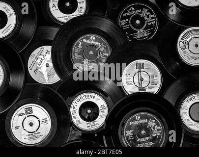 Selection of vintage vinyl 45rpm singles showing different record ...