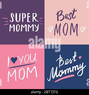 Super mom, Calligraphic Letterings signs set, printable phrase set ...