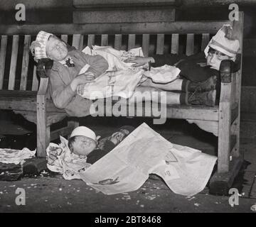 Boys sleeping on a park bench, waiting for the coronation procession of ...