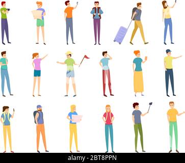 Tour vacation with guide, vector cartoon comic illustration isolated on ...