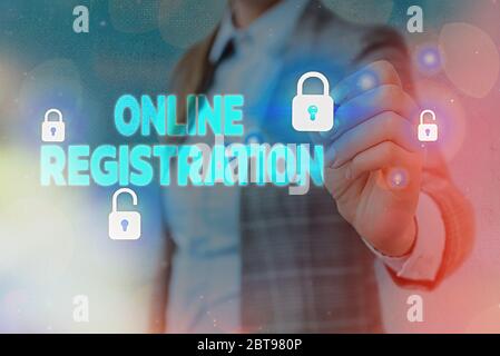 Word writing text Online Registration. Business photo showcasing System ...