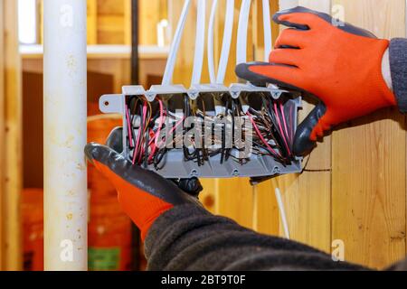 Electrical socket boxes inside frame house with basic electrical wiring ...