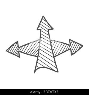 Triple arrow. Vector drawing in the Doodle style, isolated on a white ...