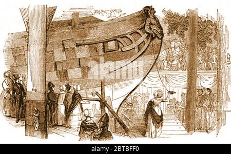 launching ceremony of a ship in the shipyard Stock Photo - Alamy