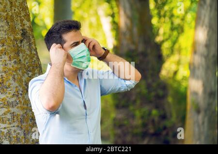 Freedom, end of covid and man removing face mask after corona virus ...