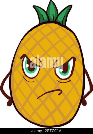 Angry pineapple, illustration, vector on white background Stock Vector ...