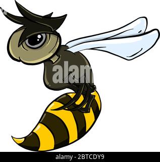Angry bee, illustration, vector on a white background Stock Vector ...