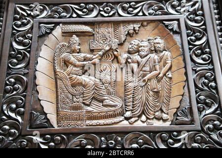 Wooden curving of Hindu Indian God at temple, Traditional woodcarving ...