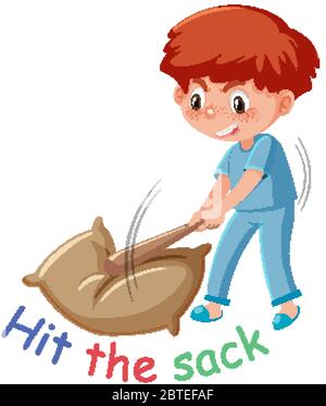 English idiom with picture description for hit the sack illustration ...