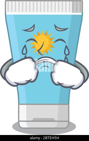 Lotion sunblock cartoon character with sad expression. Vector ...