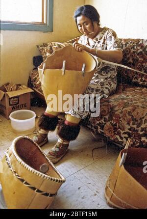 Eskimo woman making birch bark baskets. Alaska Task Force Photographs ...