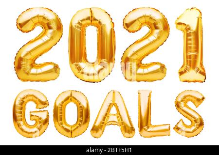 Word GOALS made of golden inflatable balloons isolated on white ...