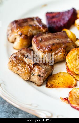 Lamb Steak with Roasted Baked Beet Slices and Potatoes / Turkish Kuzu ...
