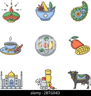 Asian spices RGB color icons set. Culinary herbs. Cooking ingredients ...