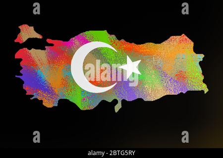 Turkish flag symbols white star and moon in Turkish map Stock Photo - Alamy