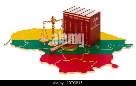 Wooden Gavel on map of Lithuania, 3D rendering isolated on white ...
