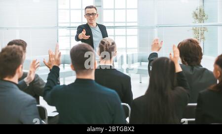 speaker by asking questions during the seminar Stock Photo - Alamy