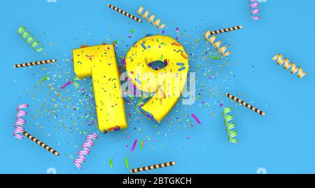 Number 19 Happy Birthday colorful paper cut out design Stock Photo - Alamy