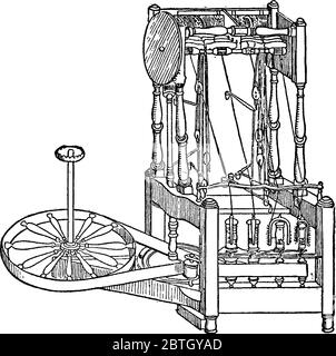 Spinning machine, vintage line drawing or engraving illustration Stock ...