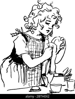 Washing dishes line art vector illustration Stock Vector Image & Art ...