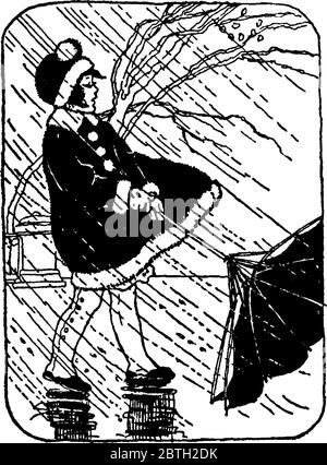 Strong wind and woman with umbrella illustration. Pretty young woman in ...