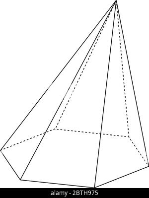 Illustration of a right hexagonal pyramid with hidden edges shown. The ...