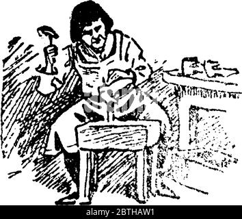 Line art drawing illustration of cobbler, shoemaker or cordwainer shoe ...