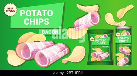 Potato chips advertising composition with realistic images of crisps ...