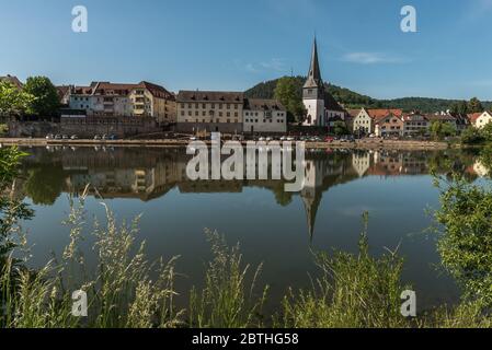 Old town of Neckargemuend with Neckar River, Neckar Valley, Odenwald ...