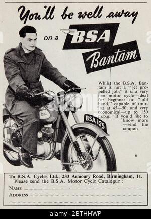 Vintage advertisement for BSA motorcycles Stock Photo - Alamy
