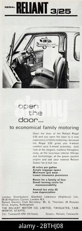 Vintage advertisement for the British Reliant Regal 3/25 three wheeled ...