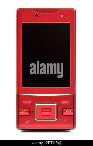 Red vintage slider phone isolated on white background with clipping ...