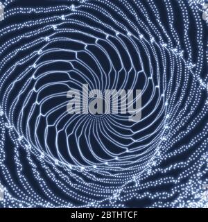 Spiral. Tunnel. Array with Dynamic Particles. Futuristic Style. Cyberspace Grid. 3D Vector ...