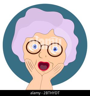 Flat icon, emotion will be scared . Granny with glasses and a scared ...