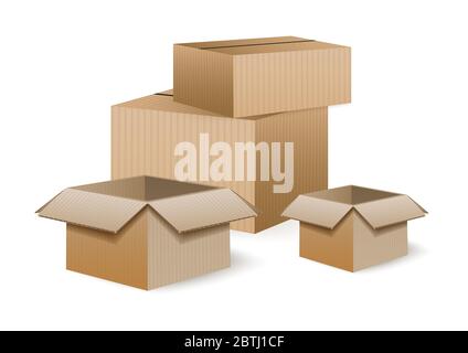 Realistic 3D drawing of cardboard boxes.Packaging, box. Concept of ...