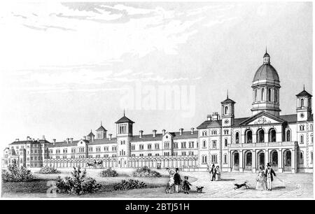 An engraving of Colney Hatch Lunatic Asylum from the Railway Bridge ...