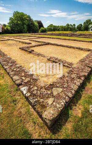 The excavated remains of the Roman Barracks at Caerleon, Wales Stock ...