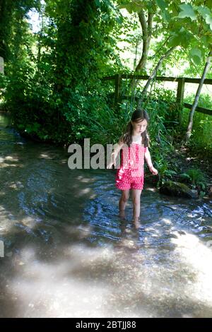 Young girl paddling in a stream, Uk Stock Photo - Alamy