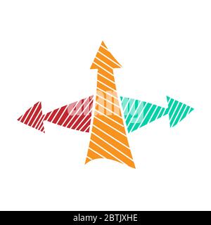 Triple arrow. Vector drawing in the Doodle style, isolated on a white ...