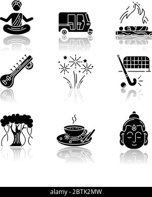 Indian customs black glyph icons set on white space Stock Vector Image ...