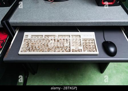 Dirty stain under the keypad of keyboard computer, unsightly and ...