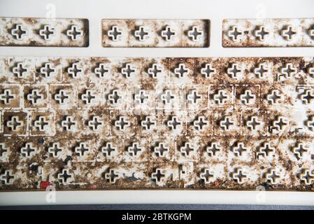 Dirty stain under the keypad of keyboard computer, unsightly and ...