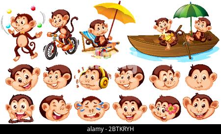 Set of monkeys with different facial expressions illustration Stock ...