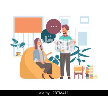 Illustration with living room news. Cartoon people vector illustration ...