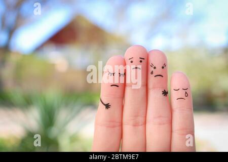 Fingers art of displeased family. Concept of solution to problems ...