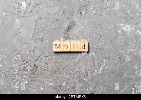 Mold word written on wood block. Mold text on table, concept Stock ...