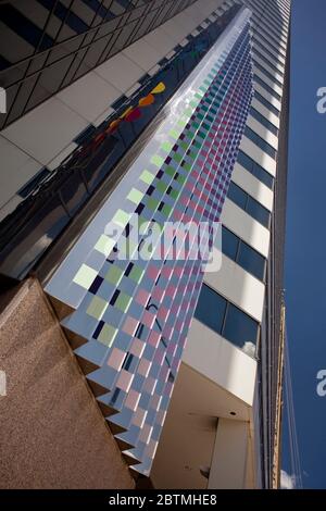 A high angle shot of a colorful window glass shadow on the ground Stock ...
