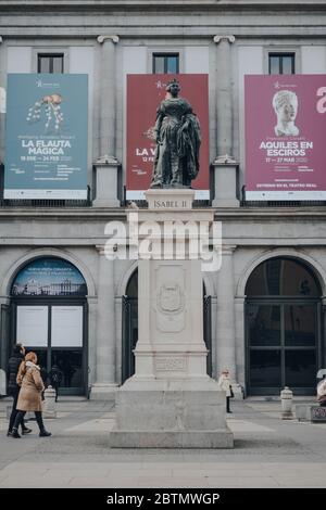 Statue of Isabel II, located in the Plaza de Ópera, in front of the ...