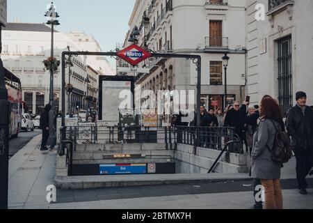 Sol Madrid, view of the metro entrance and central square of the Puerta ...